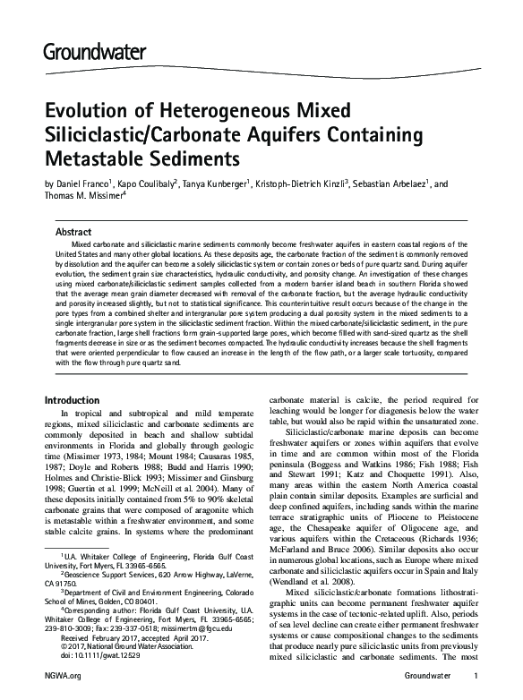 (PDF) Evolution of Heterogeneous Mixed Siliciclastic/Carbonate Aquifers ...