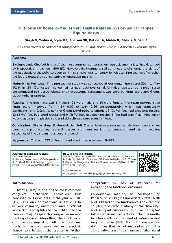 (PDF) Outcome Of Postero-Medial Soft Tissue Release In Congenital ...