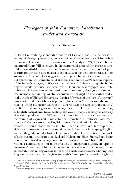 (PDF) The legacy of John Frampton: Elizabethan trader and translator