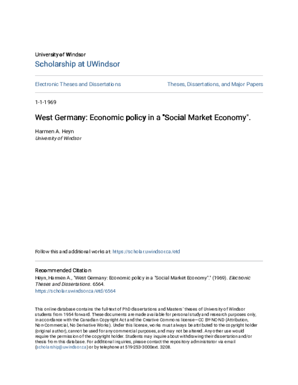(PDF) West Germany: Economic policy in a "Social Market Economy