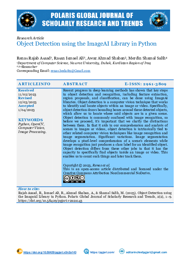 (PDF) Object Detection using the ImageAI Library in Python