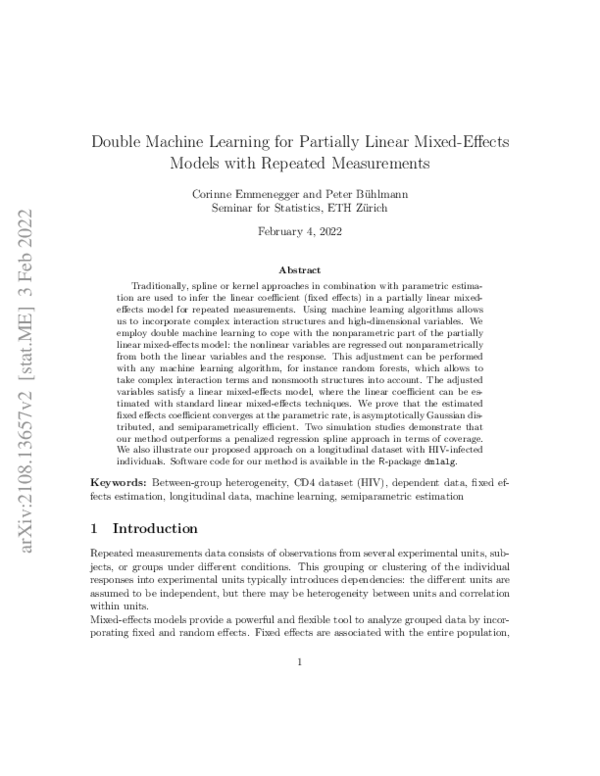 (PDF) Double Machine Learning for Partially Linear Mixed-Effects Models ...