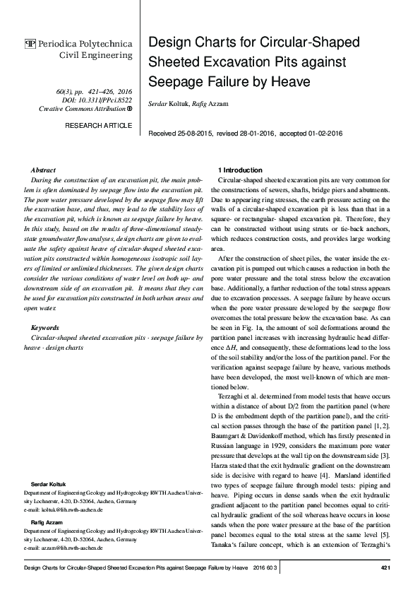 (PDF) Design Charts for Circular-Shaped Sheeted Excavation Pits against ...