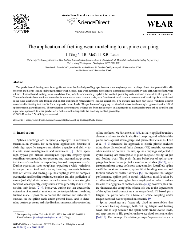 (PDF) The application of fretting wear modelling to a spline coupling