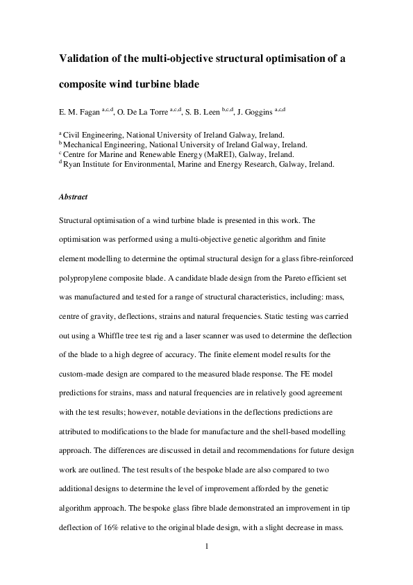 (PDF) Validation of the multi-objective structural optimisation of a composite wind turbine blade