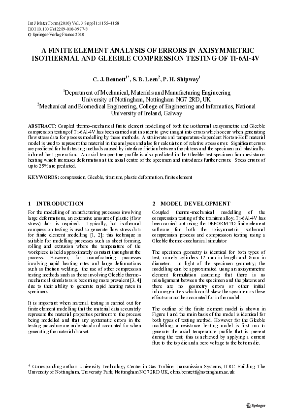 (PDF) A Finite Element Analysis of Errors in Axisymmetricisothermal and ...