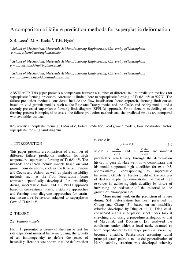 (PDF) A comparison of failure prediction methods for superplastic ...