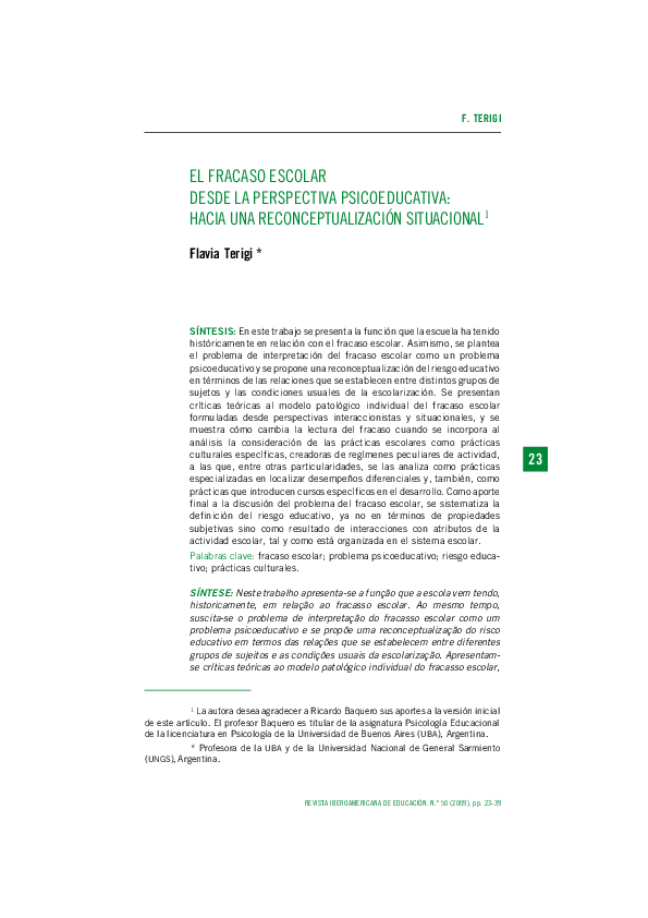 (PDF) El fracaso escolar desde la perspectiva psicoeducativa: hacia una reconceptualización ...