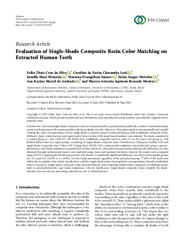 (PDF) Evaluation of Single-Shade Composite Resin Color Matching on ...