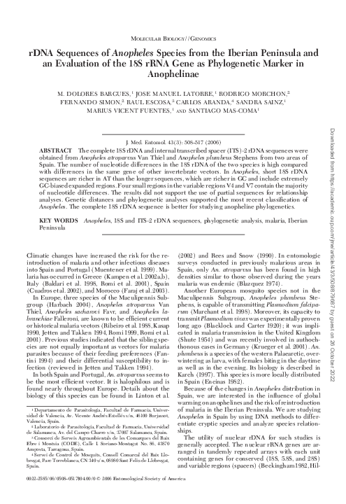 (PDF) rDNA Sequences of Anopheles Species from the Iberian Peninsula ...