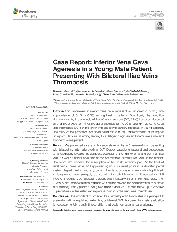 (PDF) Case Report: Inferior Vena Cava Agenesia in a Young Male Patient ...