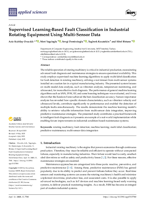 (PDF) Supervised Learning-Based Fault Classification in Industrial Rotating Equipment Using ...