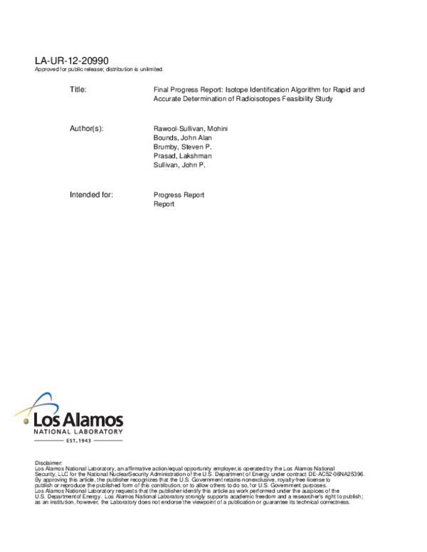 (PDF) Final Progress Report: Isotope Identification Algorithm for Rapid and Accurate ...