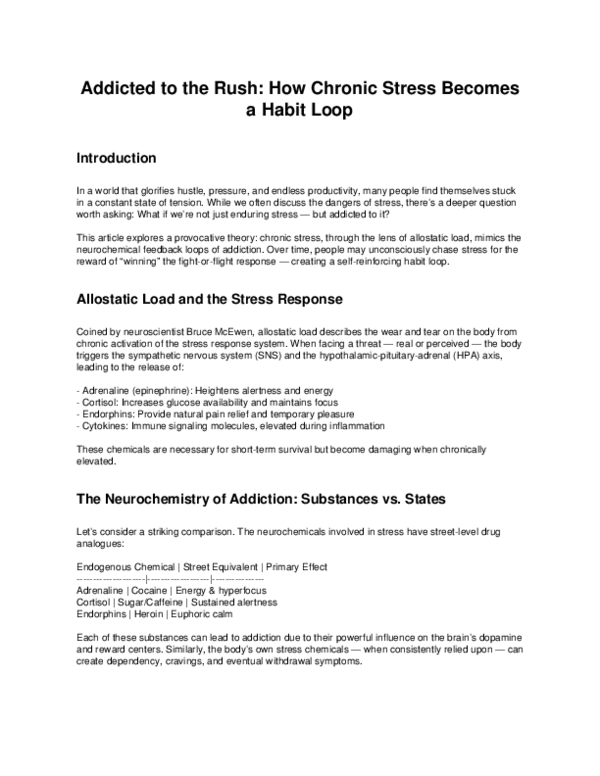 (PDF) Addicted to the Rush: How Chronic Stress Becomes a Habit Loop