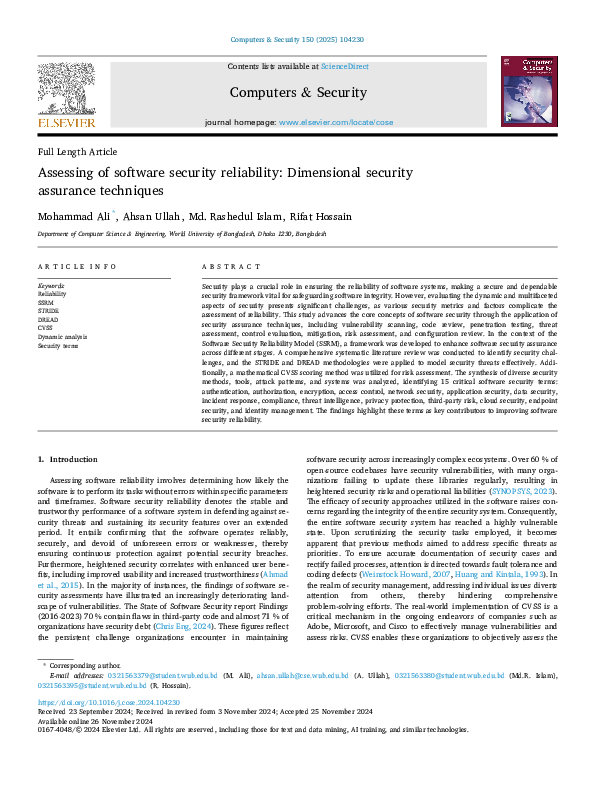 (PDF) Assessing of software security reliability: Dimensional security ...