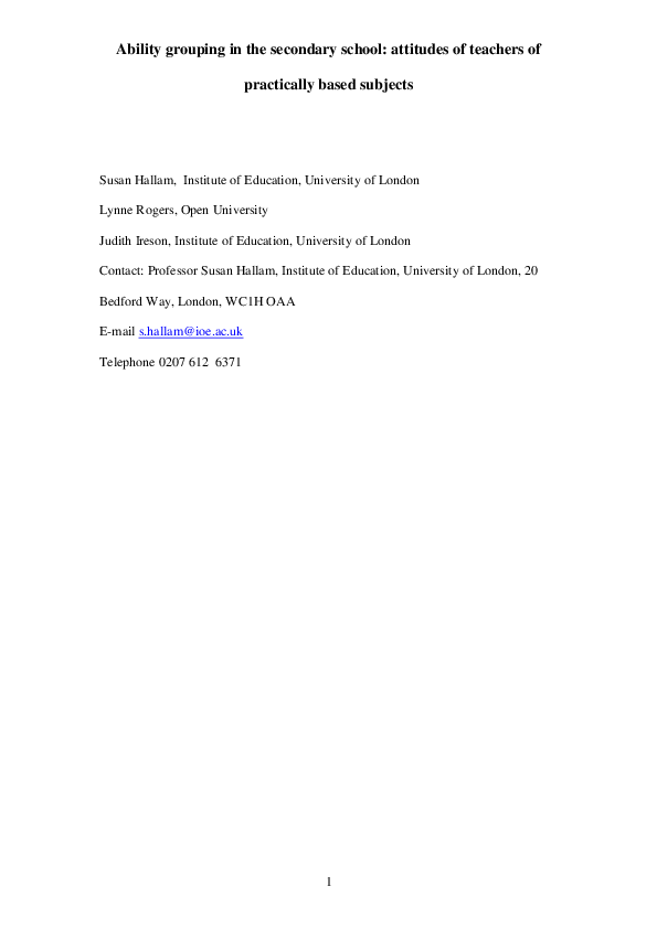 (PDF) Ability grouping in the secondary school: attitudes of teachers ...