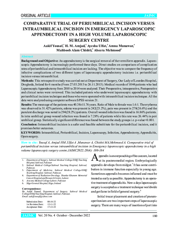 (PDF) Comparative Trial of Periumbilical Incision Versus Intraumbilical ...