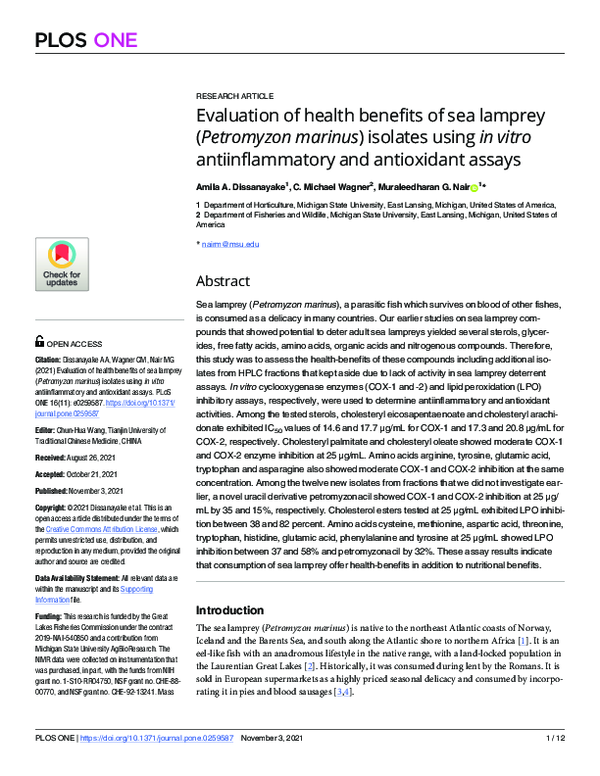 (PDF) Evaluation of health benefits of sea lamprey (Petromyzon marinus ...