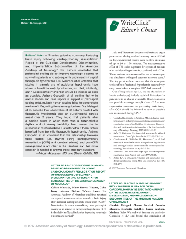 (PDF) Letter Re: Practice guideline summary: Reducing brain injury ...
