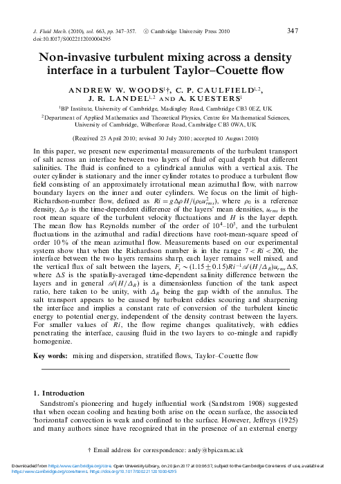 (PDF) Non-invasive turbulent mixing across a density interface in a ...