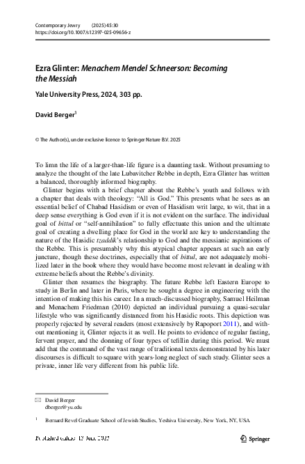 (PDF) David Berger, “Review of ‘Menachem Mendel Schneerson: Becoming ...