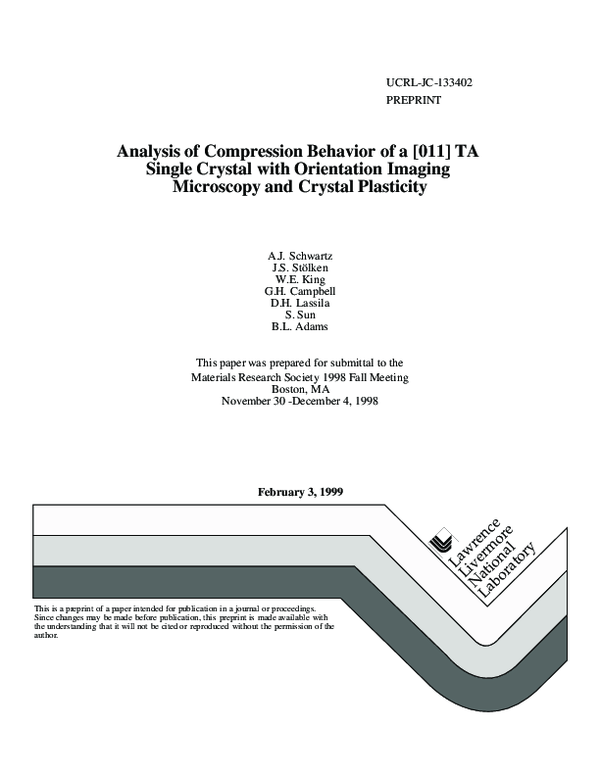 (PDF) Analysis of Compression Behavior of a [011] TA Single Crystal ...