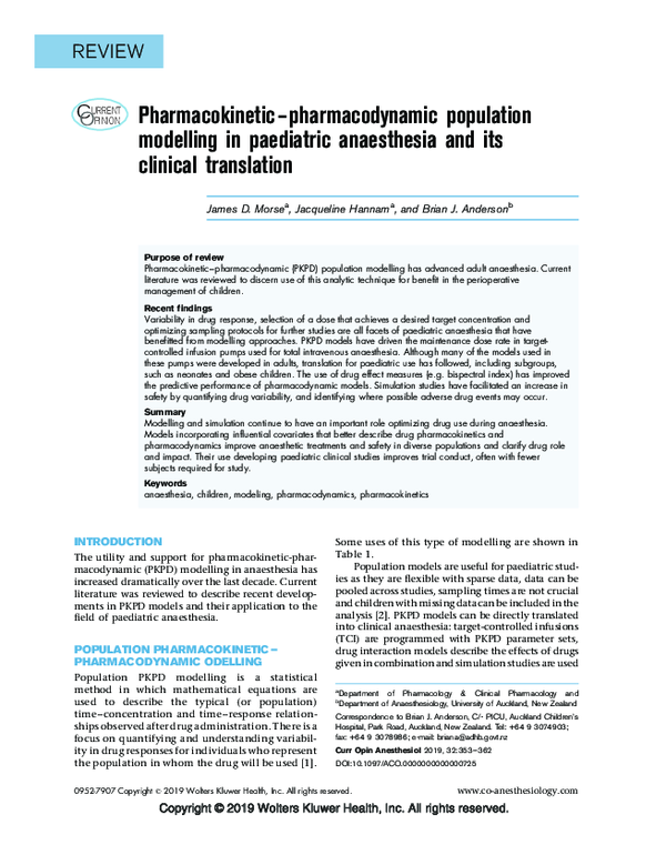 (PDF) Pharmacokinetic–pharmacodynamic population modelling in paediatric anaesthesia and its ...