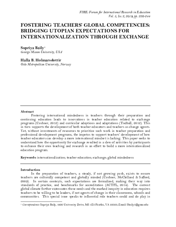 (PDF) Fostering teachers’ global competencies: Bridging Utopian ...