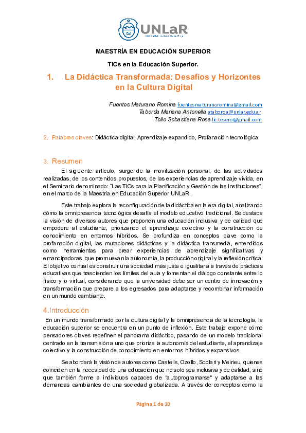 (PDF) MAESTRÍA EN EDUCACIÓN SUPERIOR TICs en la Educación Superior. 1. La Didáctica Transformada ...