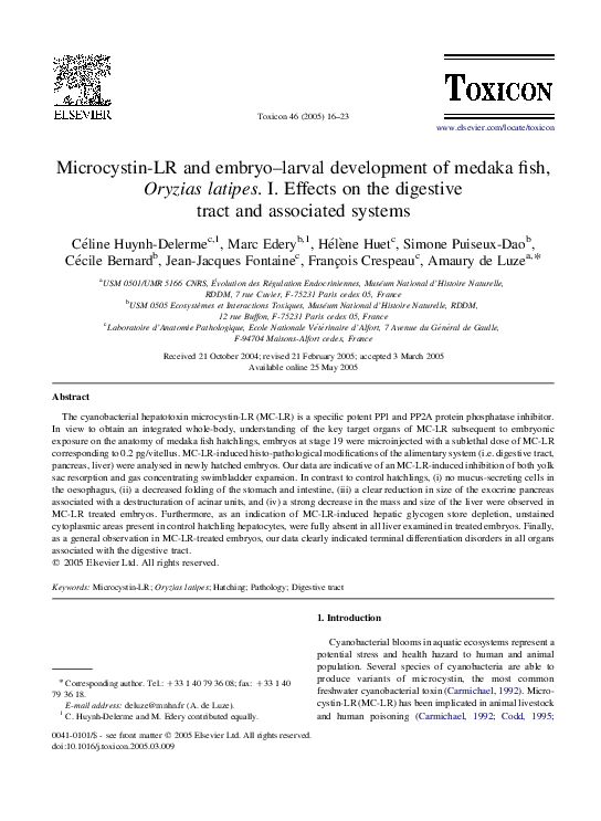 (PDF) Microcystin-LR and embryo–larval development of medaka fish ...