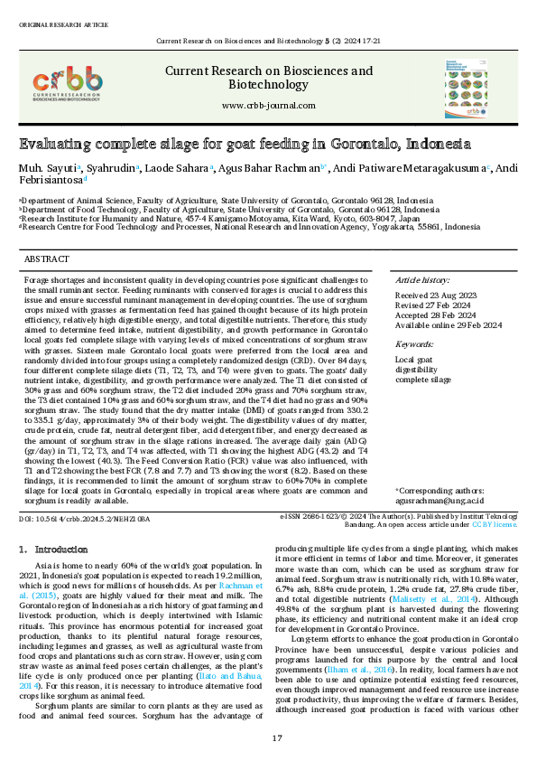 (PDF) Evaluating complete silage for goat feeding in Gorontalo, Indonesia