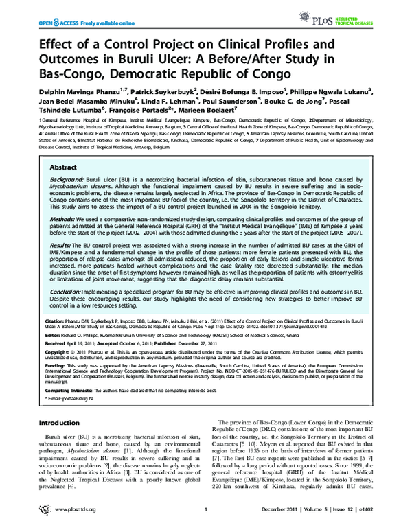(PDF) Effect of a Control Project on Clinical Profiles and Outcomes in Buruli Ulcer: A Before ...
