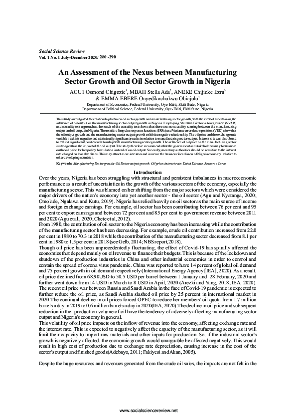(PDF) Nexus between Manufacturing sector and oil sector growth