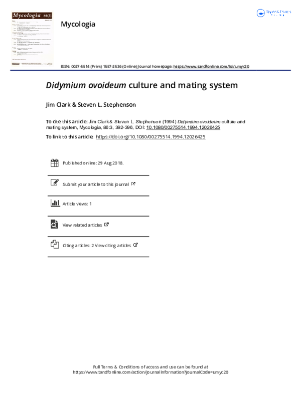 (PDF) Didymium ovoideum Culture and Mating System