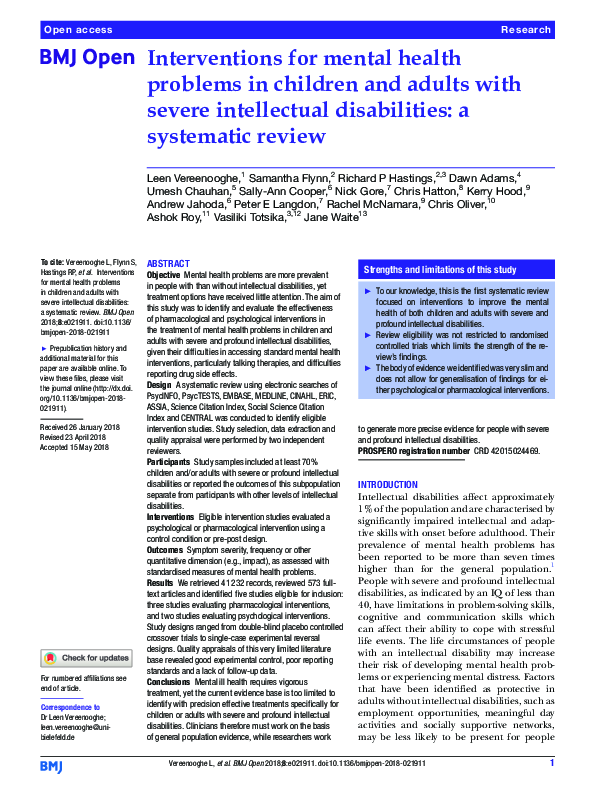 (PDF) Interventions for mental health problems in children and adults ...