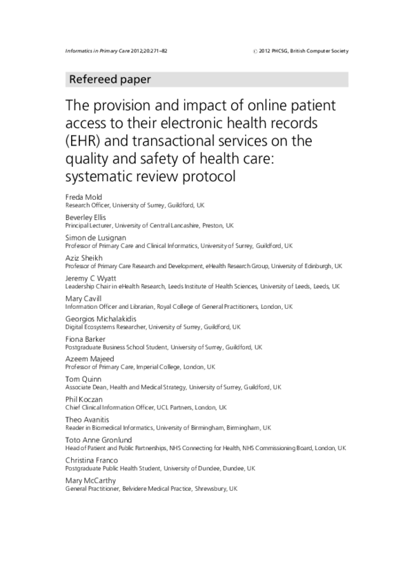 (PDF) The provision and impact of online patient access to their ...