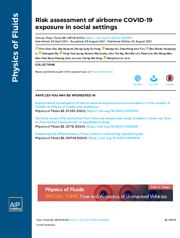 (PDF) Risk assessment of airborne COVID-19 exposure in social settings