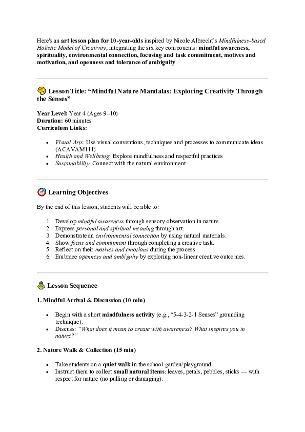 (PDF) Mindful Nature Mandalas Lesson