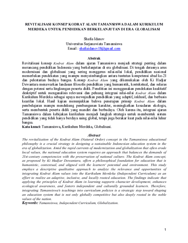 (PDF) REVITALISASI KONSEP KODRAT ALAM TAMANSISWA DALAM KURIKULUM ...