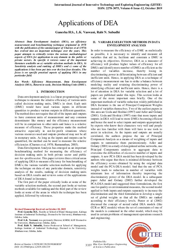 (PDF) Applications of DEA