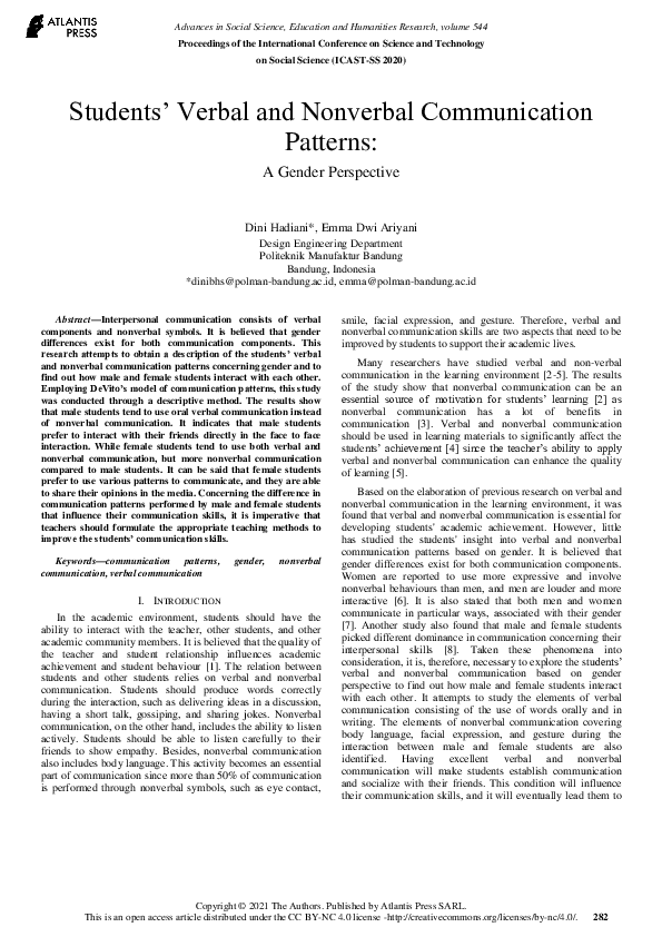 (PDF) Students’ Verbal and Nonverbal Communication Patterns