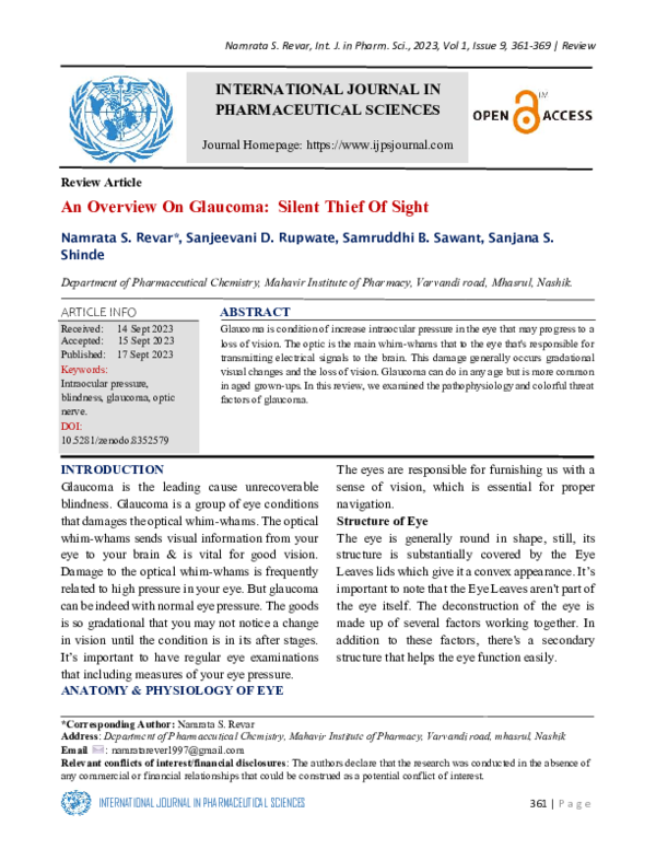 (PDF) An Overview On Glaucoma: Silent Thief Of Sight
