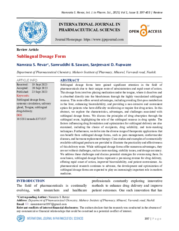 (PDF) Sublingual Dosage Form