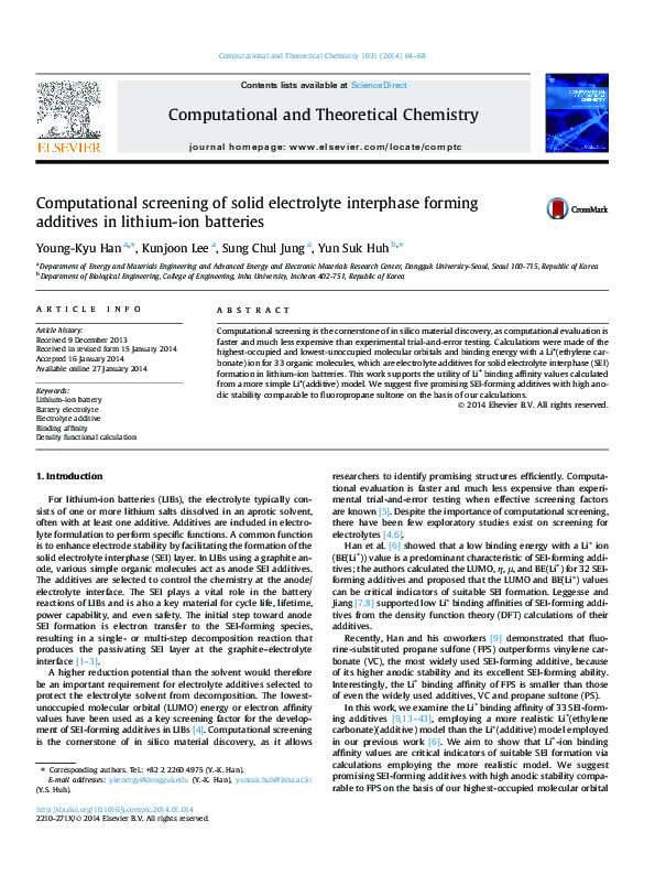 (PDF) Computational screening of solid electrolyte interphase forming additives in lithium-ion ...