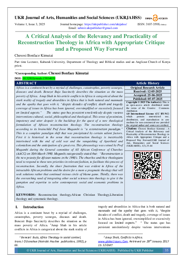 (PDF) A Critical Analysis of the Relevancy and Practicality of Reconstruction Theology in Africa ...