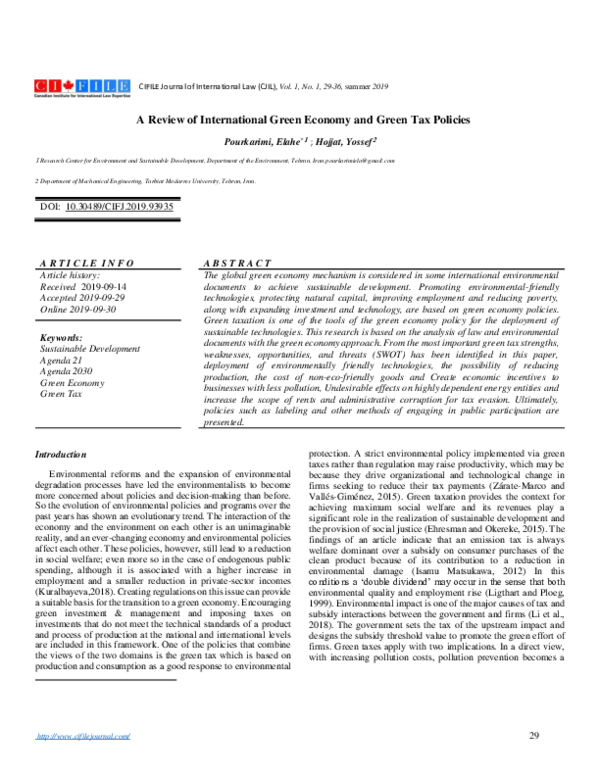 (PDF) A Review of International Green Economy and Green Tax Policies