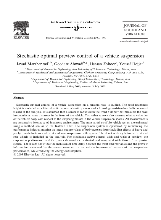 (PDF) Stochastic optimal preview control of a vehicle suspension