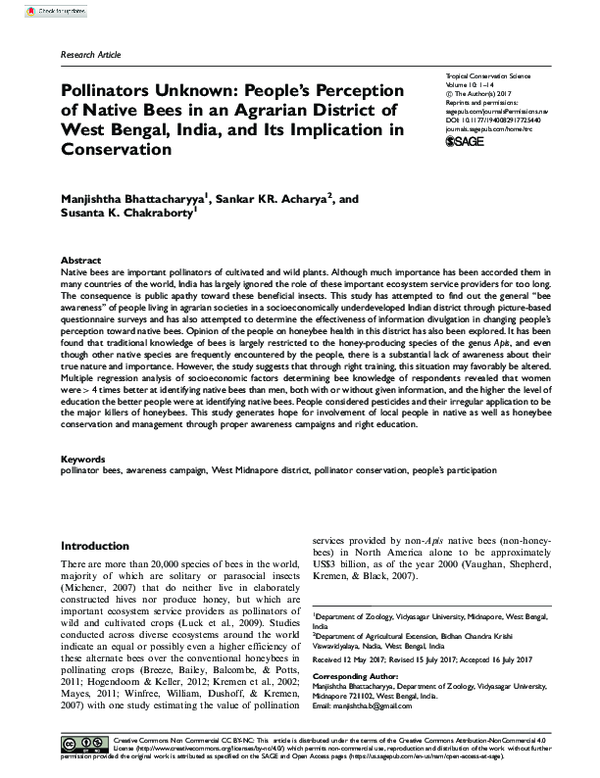 (PDF) Pollinators Unknown: People’s Perception of Native Bees in an ...