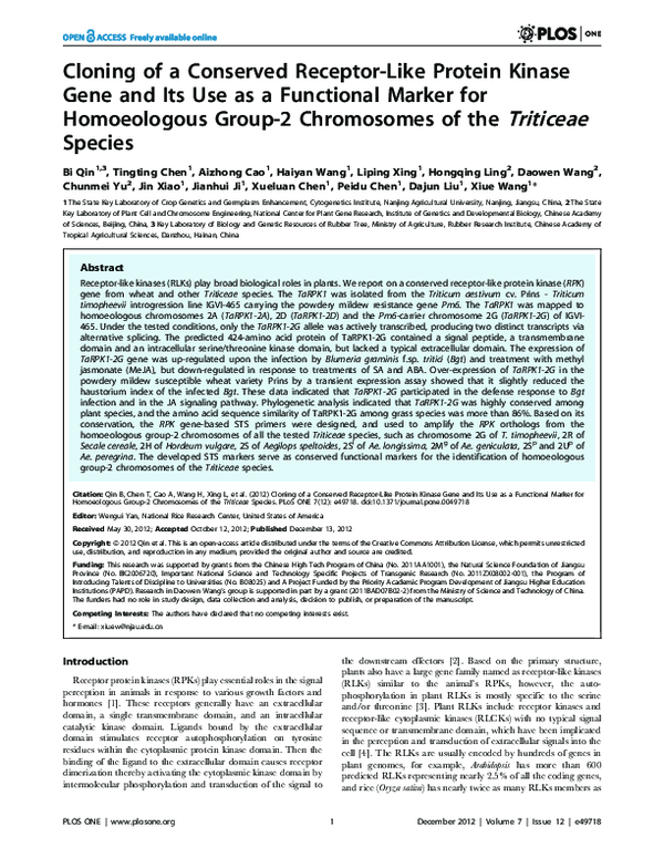 (PDF) Cloning of a Conserved Receptor-Like Protein Kinase Gene and Its ...