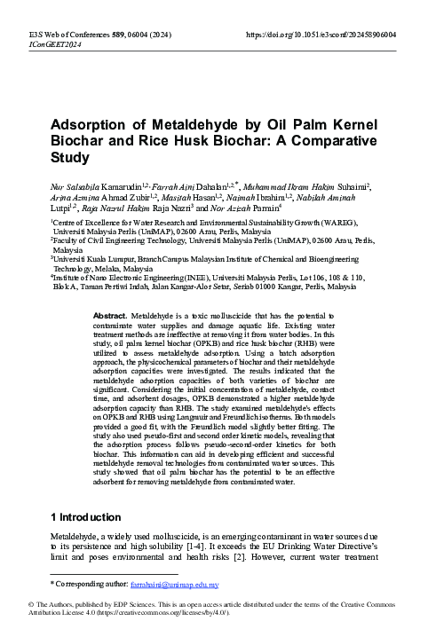 (PDF) Adsorption of Metaldehyde by Oil Palm Kernel Biochar and Rice ...
